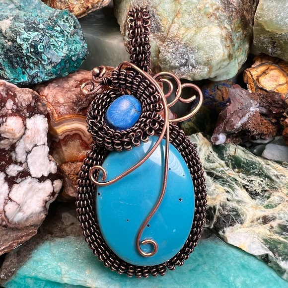 Hand Crafted | Jewelry | Turquoise Glass Copper Wire Wrapped Pendant Z6 ...